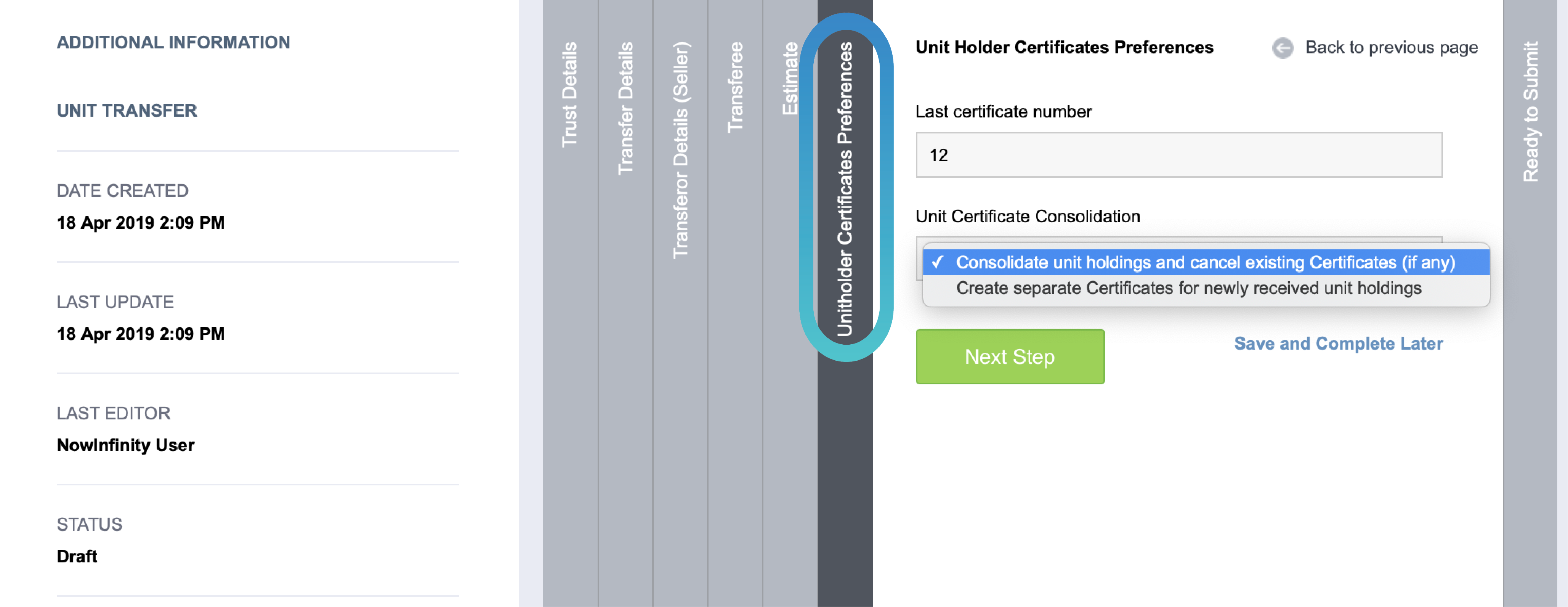 How to prepare a Transfer of Units – NowInfinity