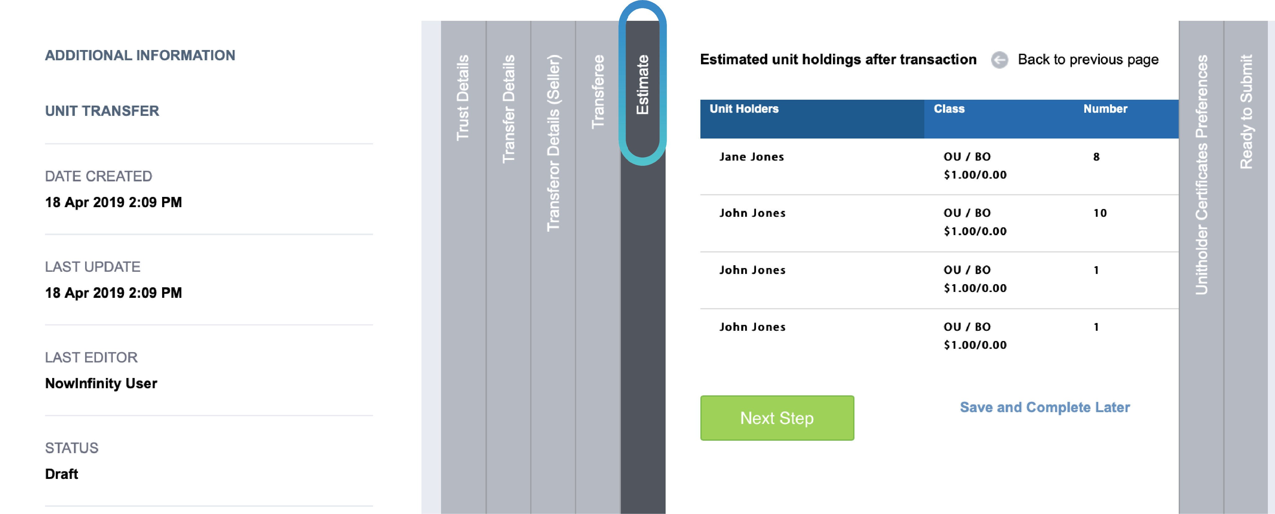 How to prepare a Transfer of Units – NowInfinity
