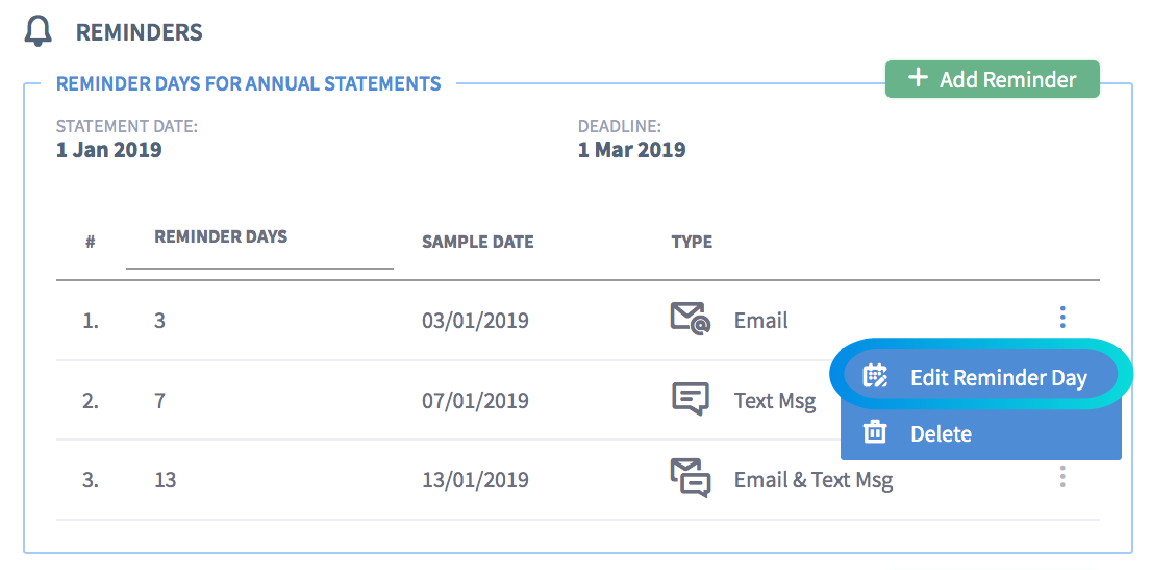 How to schedule reminders for Annual Statement – NowInfinity