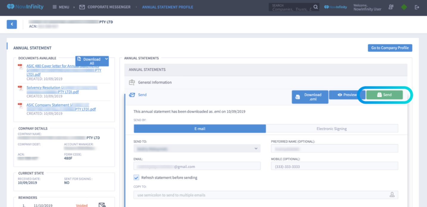 How to refresh the company debt for Annual Statements – NowInfinity
