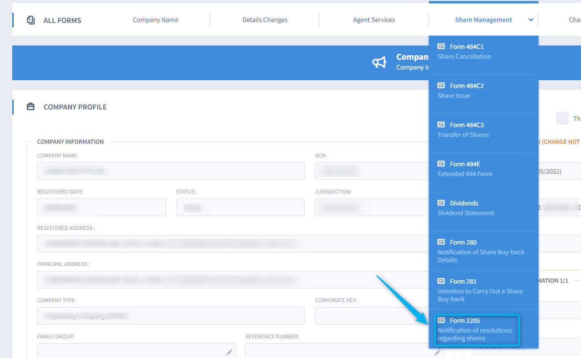 Form 2205 Notification of Resolutions Regarding Shares – NowInfinity