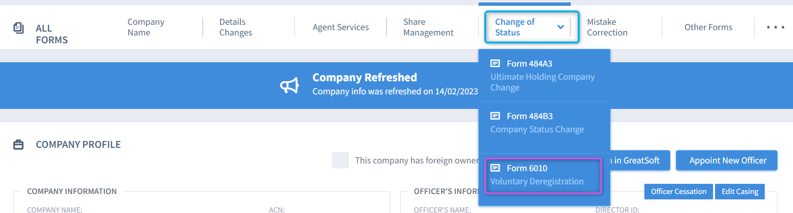 Form 6010 (Company Deregistration) – NowInfinity