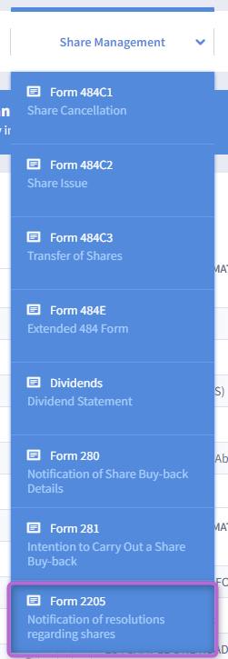 Form 2205 Notification of Resolutions Regarding Shares – NowInfinity